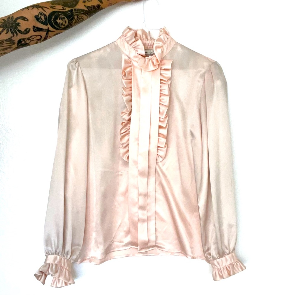 Vintage 1960-70s Pale Pink Ruffle Blouse - Gem
